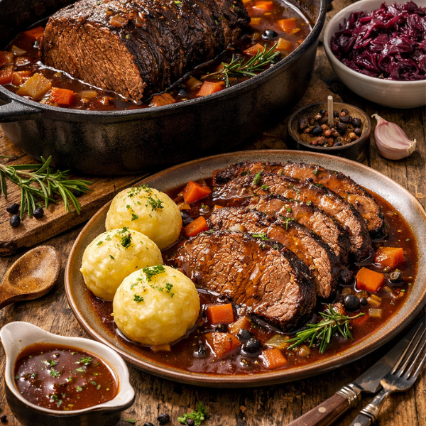 Rinder-Schmorbraten aus dem Ofen. Klassisches Rezept